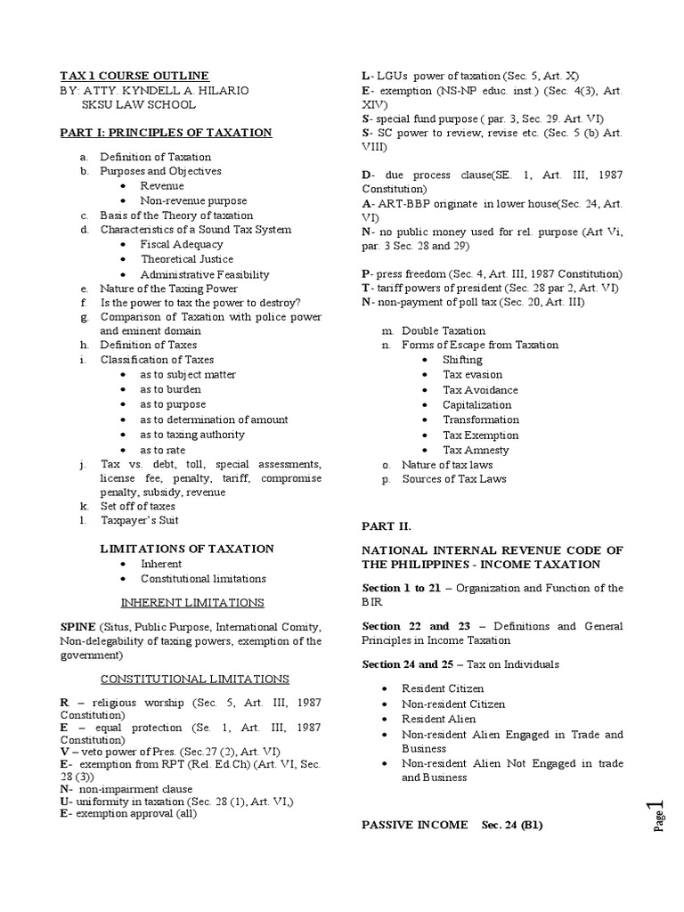 TAX Course Outline | PDF | Tax Deduction | Taxes