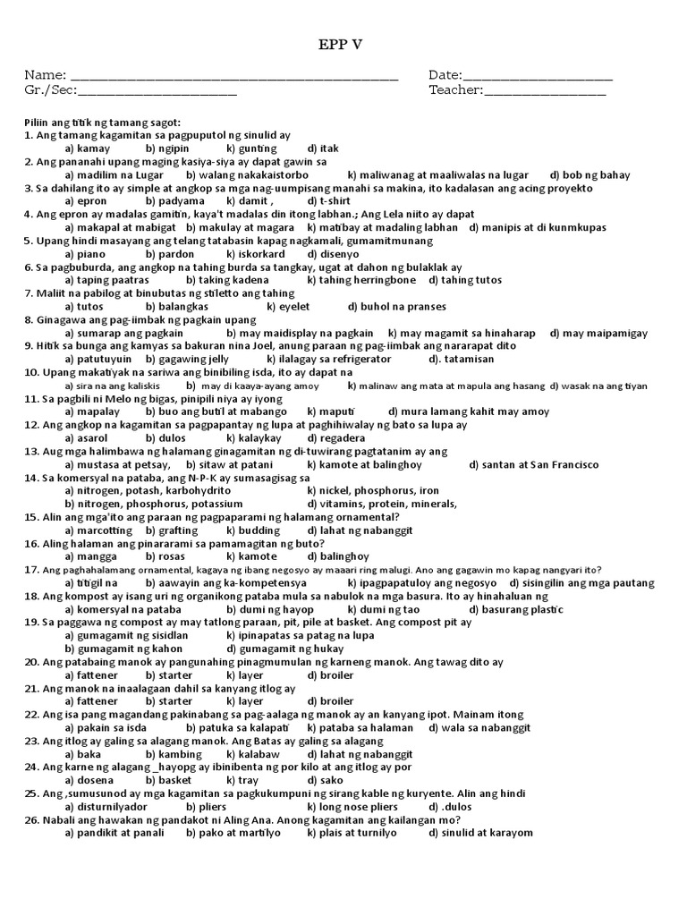 4th Periodical EPP V | PDF