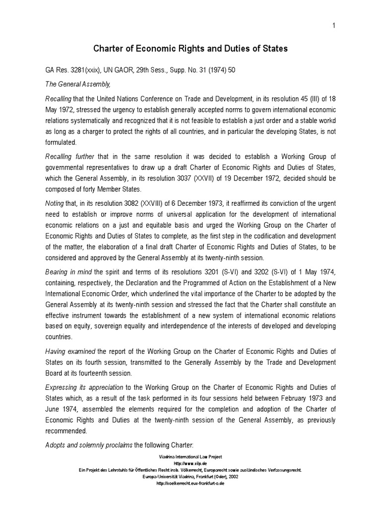 Charter of Economic Rights and Duties of States Eng | PDF | Sovereignty ...