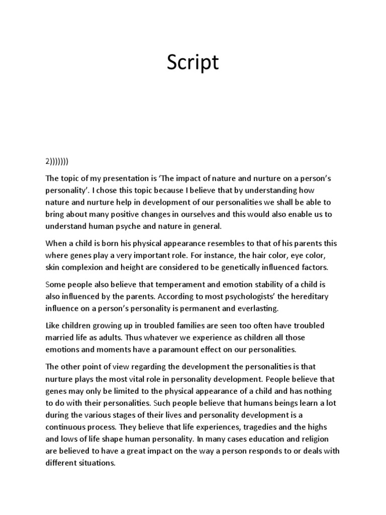 Script | PDF | Nature Versus Nurture | Neuroscience
