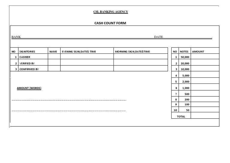 Cash Count Form PDF | PDF