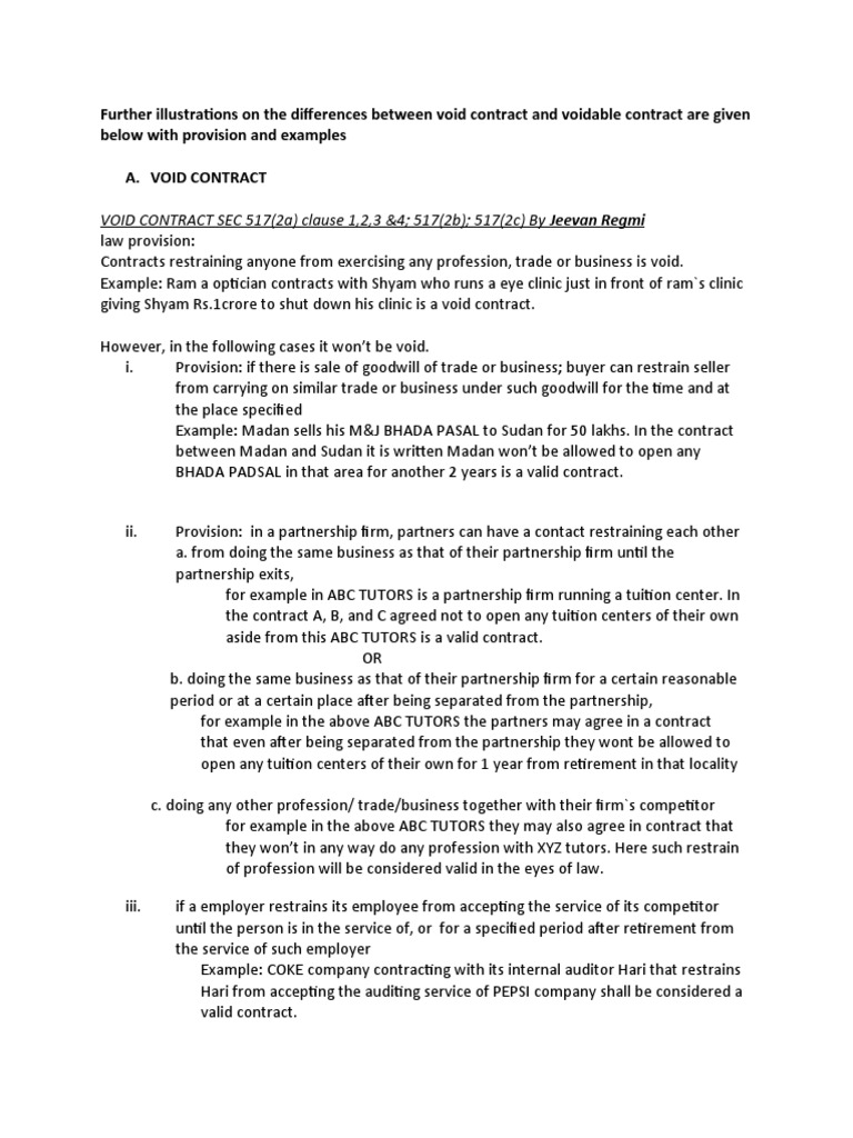 VOID CONTRACT SEC 517 (2a) Clause 1,2,3 &4 517 (2b) 517 (2c) by Jeevan ...