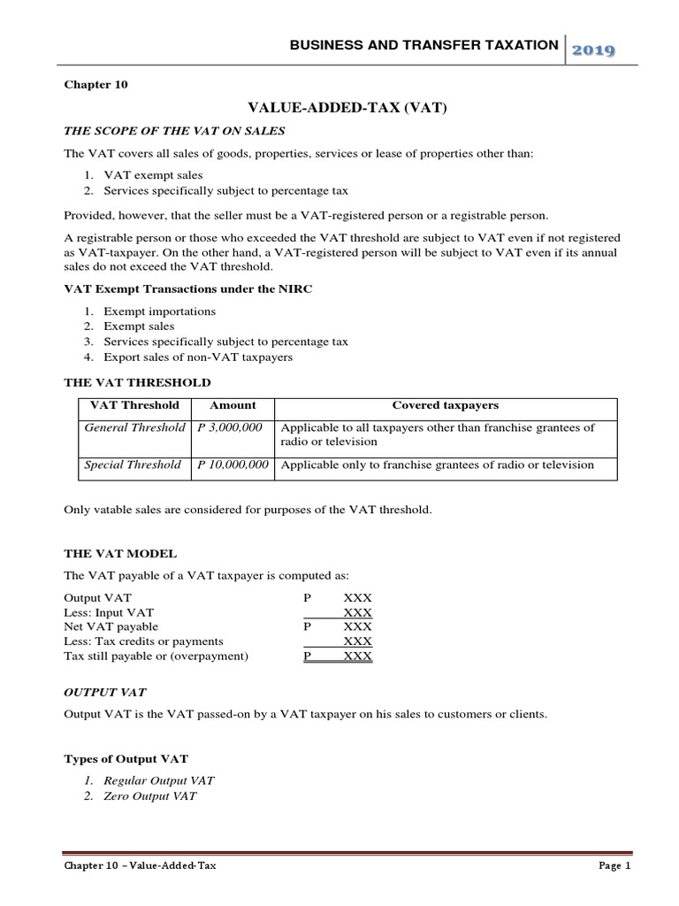 TAXATION 2 Chapter 10 Value Added Tax | PDF | Value Added Tax | Invoice