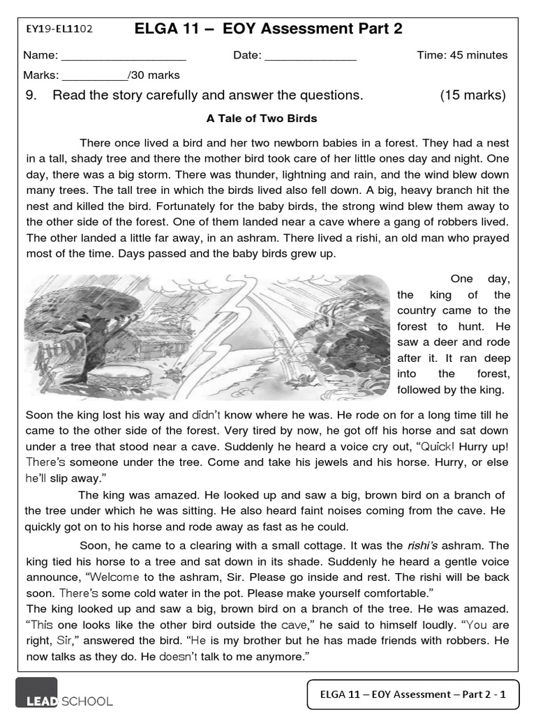 Elga 11 - EOY Assessment Part 2: 9. Read The Story Carefully and Answer ...