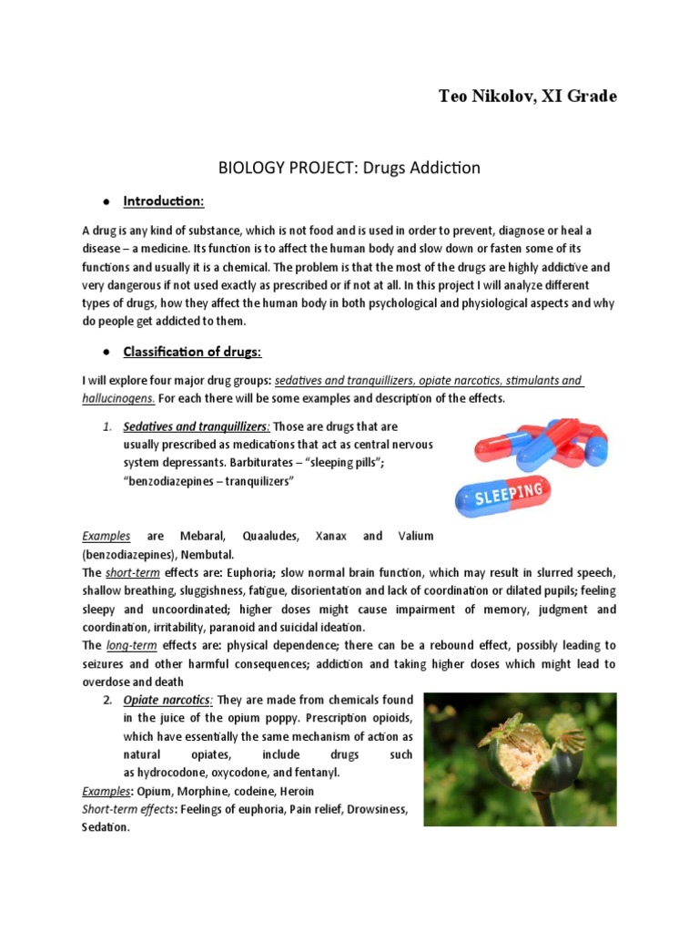 BIOLOGY PROJECT: Drugs Addiction: Teo Nikolov, XI Grade | PDF ...