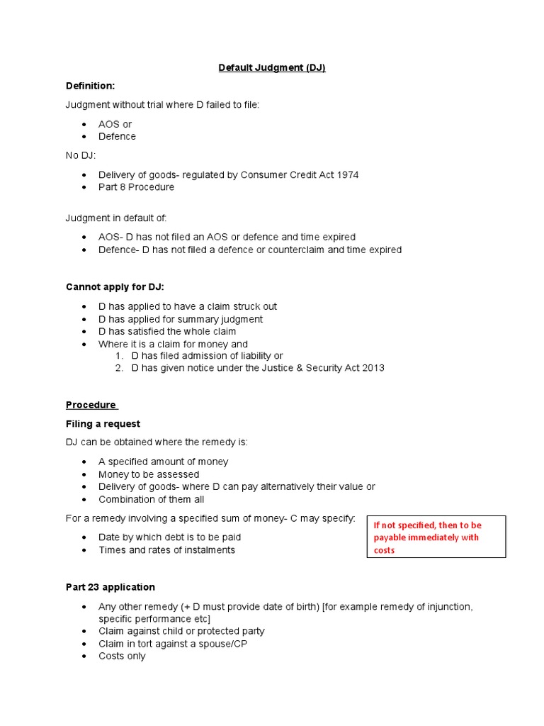 Default Judgment (DJ) Definition:: If Not Specified, Then To Be Payable ...