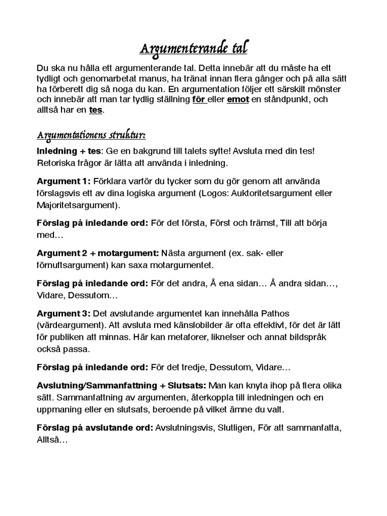 Argumenterande Tal Trettondagsafton SVA02 2020 | PDF