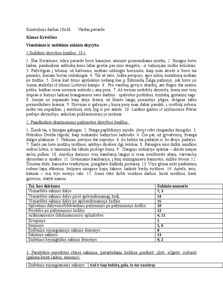 10a Kontrolinis Skyryba | PDF