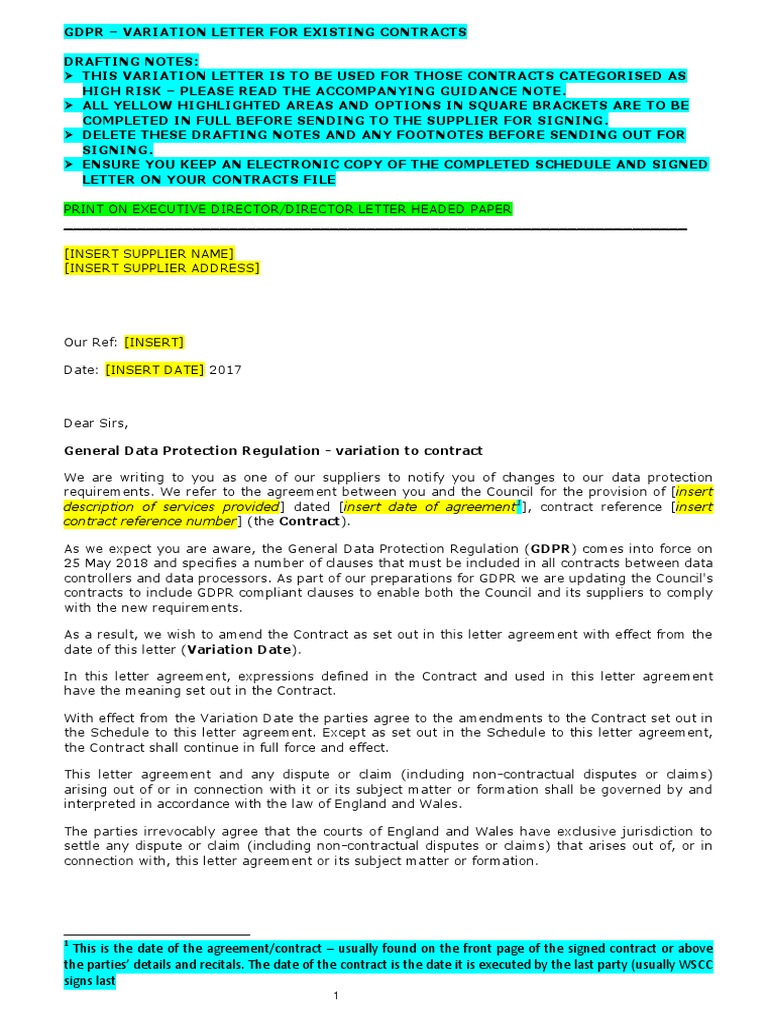 GDPR Contract Update Notice | PDF | Indemnity | Government Information