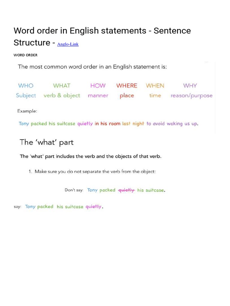 Word Order in English Statements | PDF