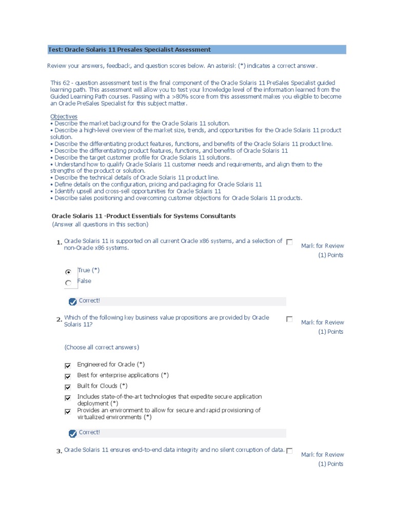 Test Oracle Solaris 11 Presales Specialist Assessment Pdf Oracle Corporation Cloud Computing