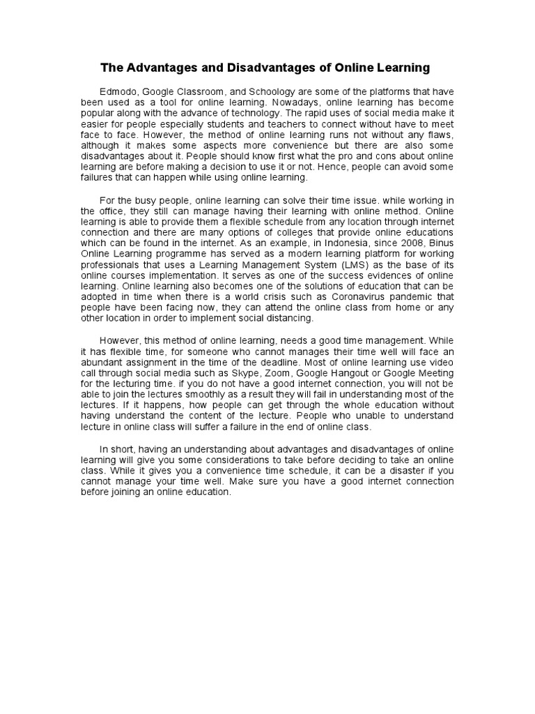 The Advantages and Disadvantages of Online Learning | PDF | Educational ...