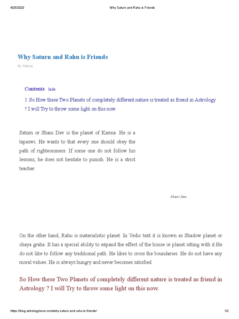 Why Saturn and Rahu Is Friends | PDF | Hindu Astrology | Planets