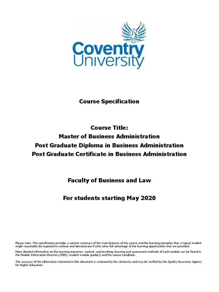 Coventry University MBA PDF | PDF | Master Of Business Administration ...