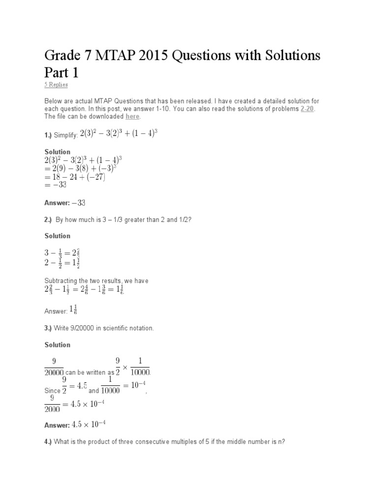 Grade 7 MTAP 2015 Questions With Solutions Part 1 | PDF