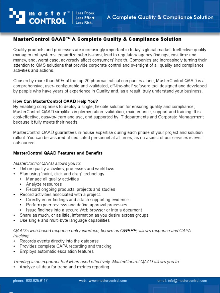 MasterControl Customer Complaints™ | PDF | Regulatory Compliance | Audit