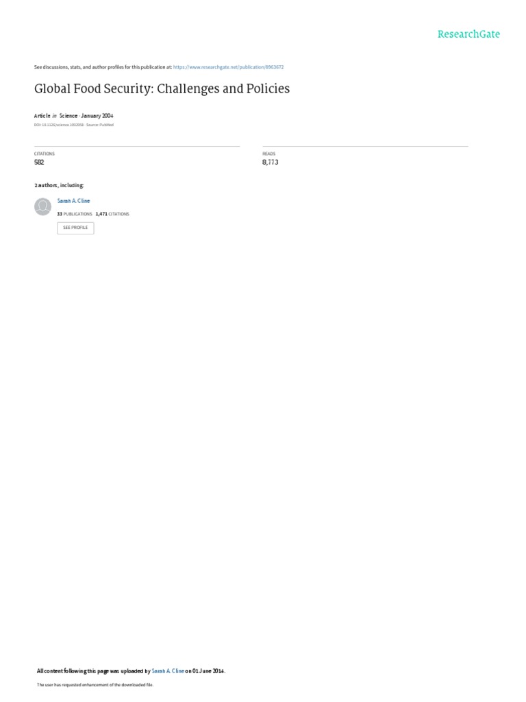 Global Food Security: Challenges and Policies: Science January 2004 ...