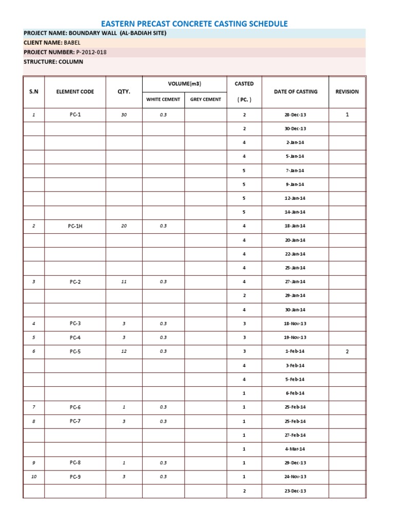 Eastern Precast Concrete Casting Schedule | PDF | Architectural Design ...