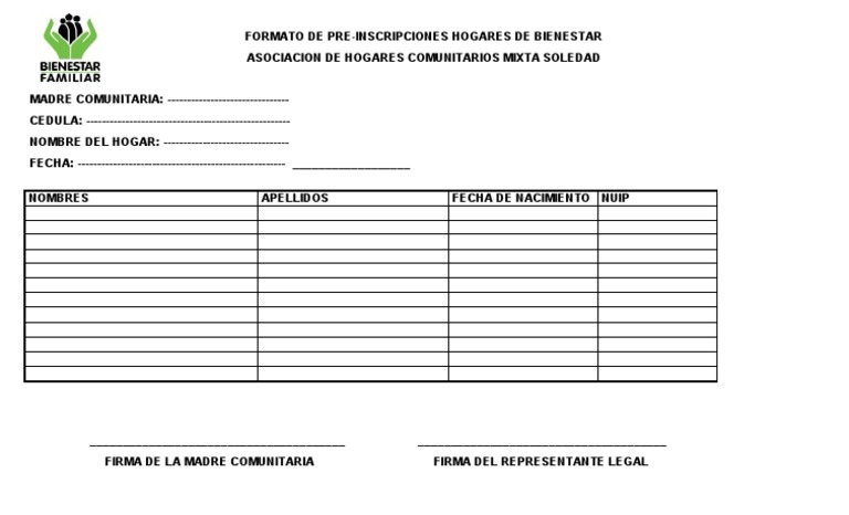 Formato Preinscripcion Icbf | PDF