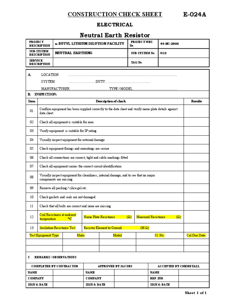 Comprehensive Inspection and Testing of a Neutral Earth Resistor for an ...