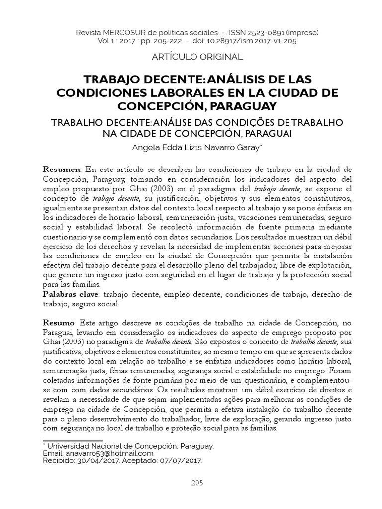 Trabajo Decente: Análisis de Las Condiciones Laborales en La Ciudad de ...