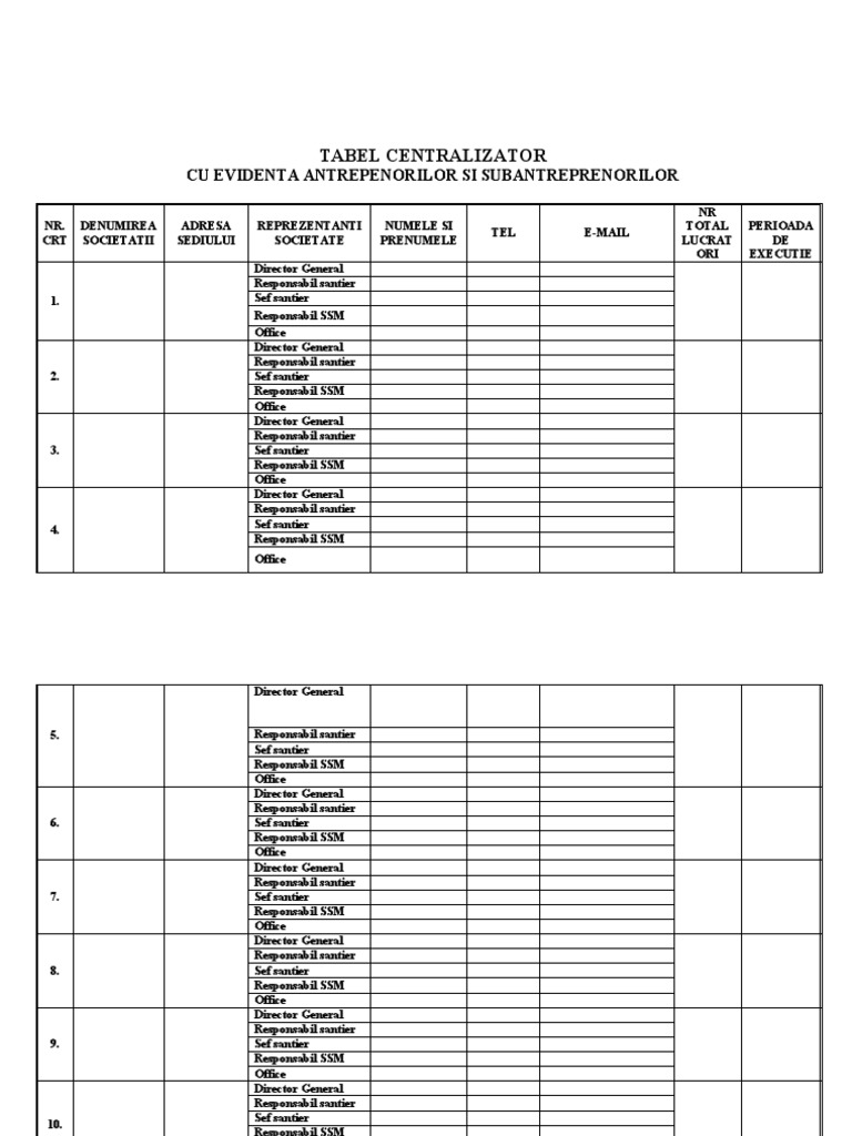 Tabel Centralizator Ev Antrepenori | PDF