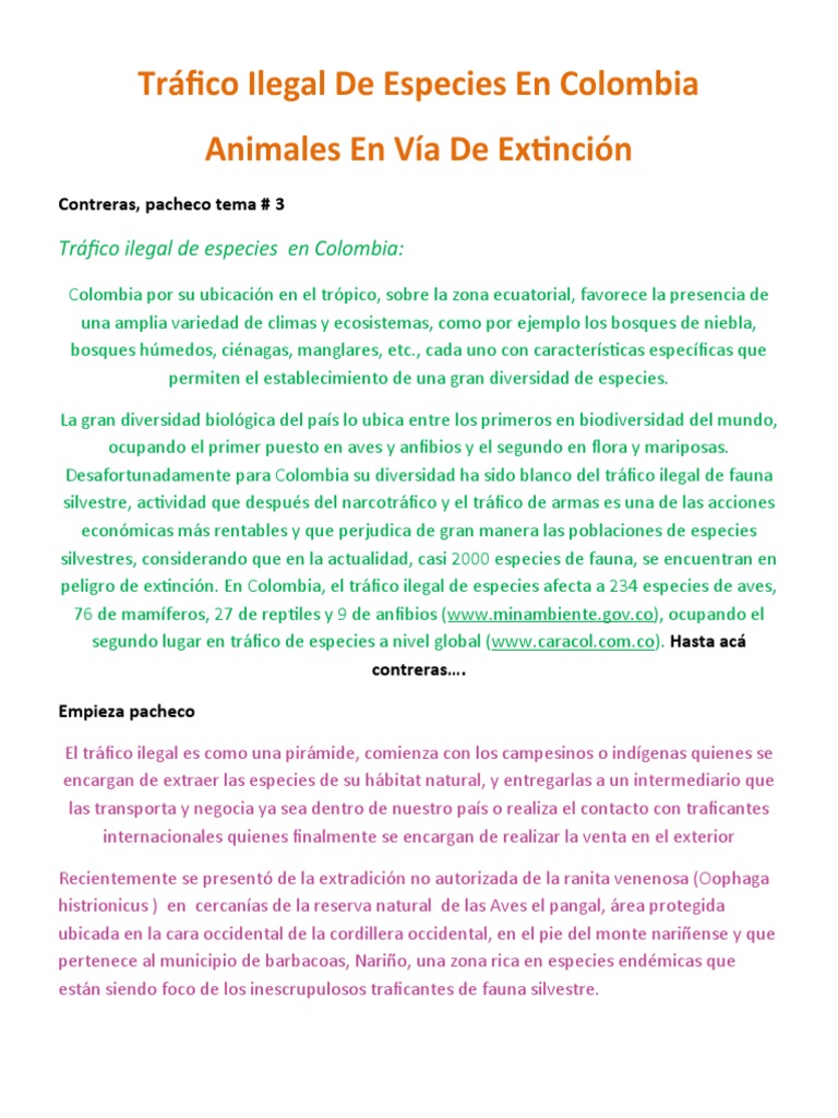 Trafico Ilegal de Animales en Colombia | PDF | Extinción | Habitat