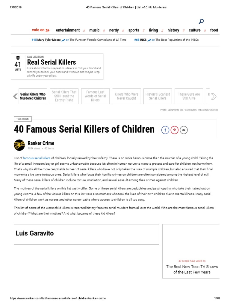 40 Famous Serial Killers of Children - List of Child Murderers | PDF ...