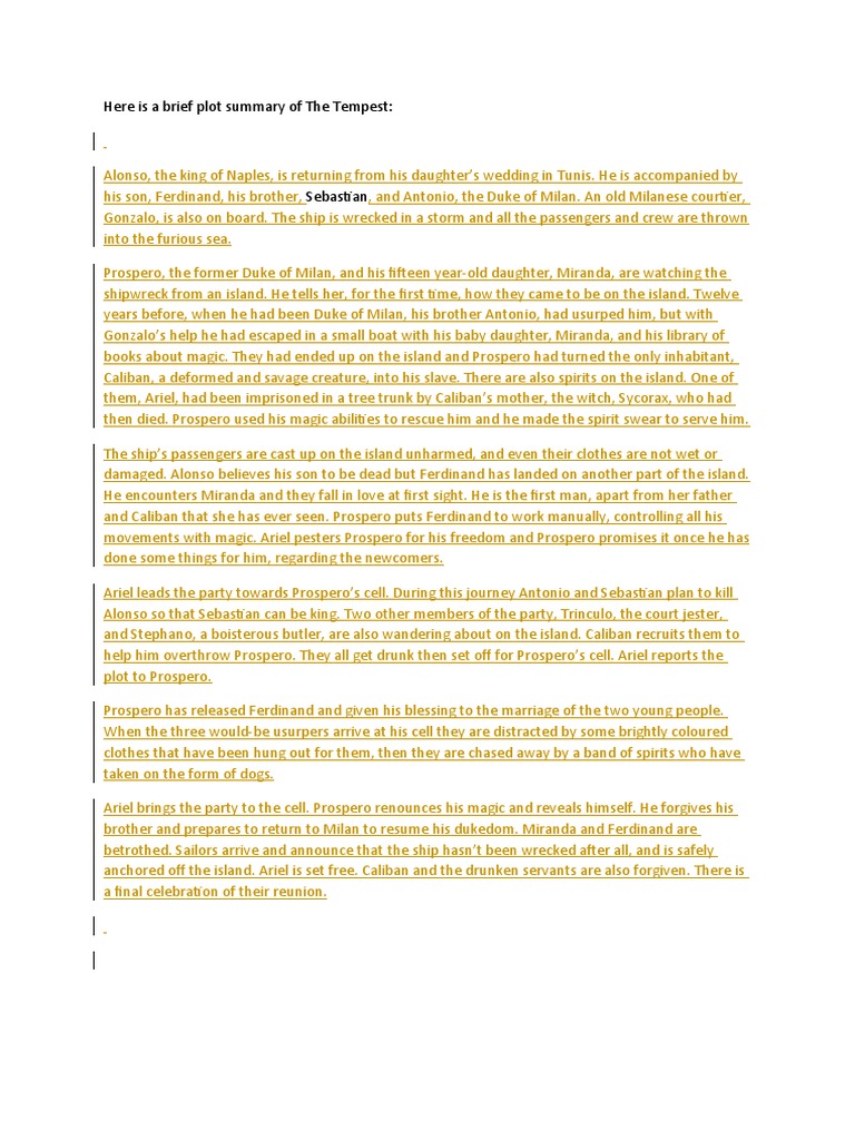Here Is A Brief Plot Summary of The Tempest | PDF | The Tempest ...