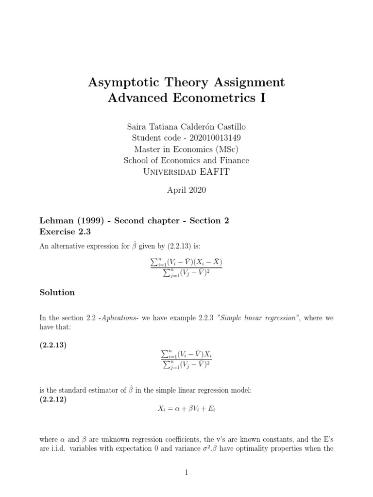 Asymptotic Theory Assignment Advanced Econometrics I | PDF | Linear Regression | Summation
