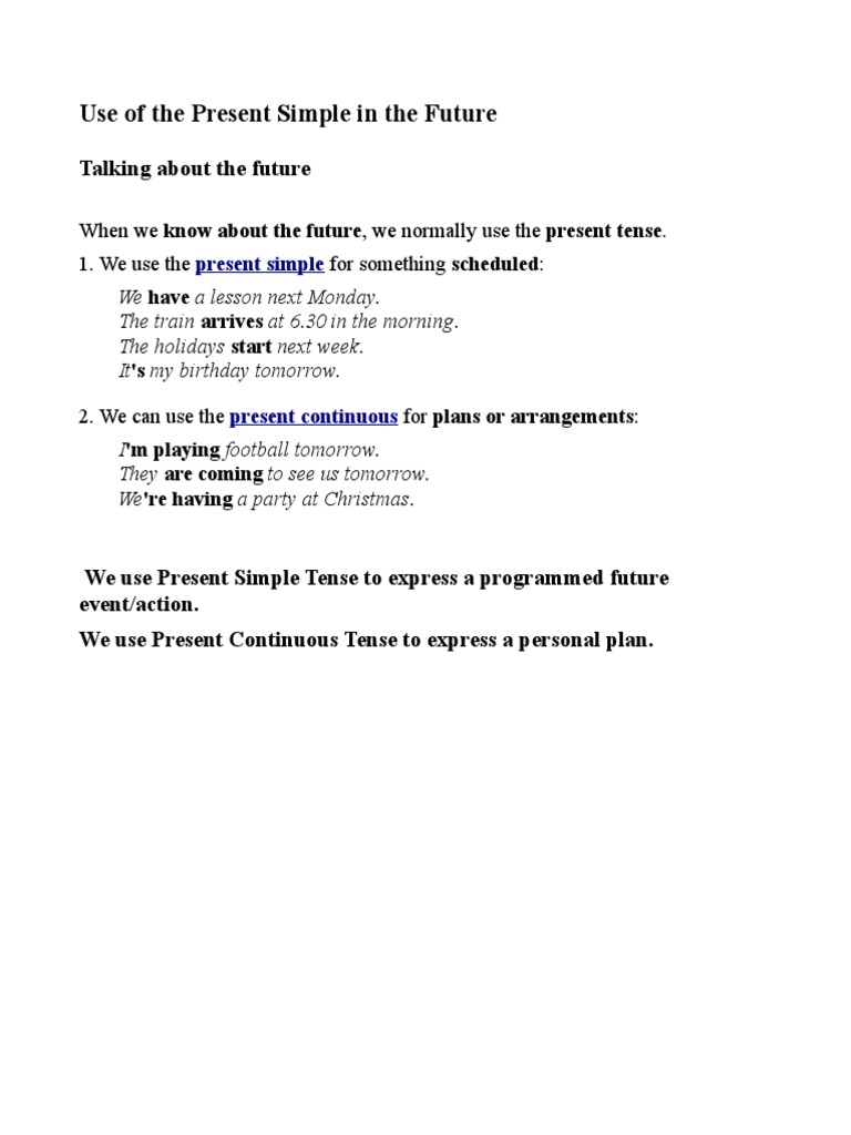Present Simple Tense As Future | PDF