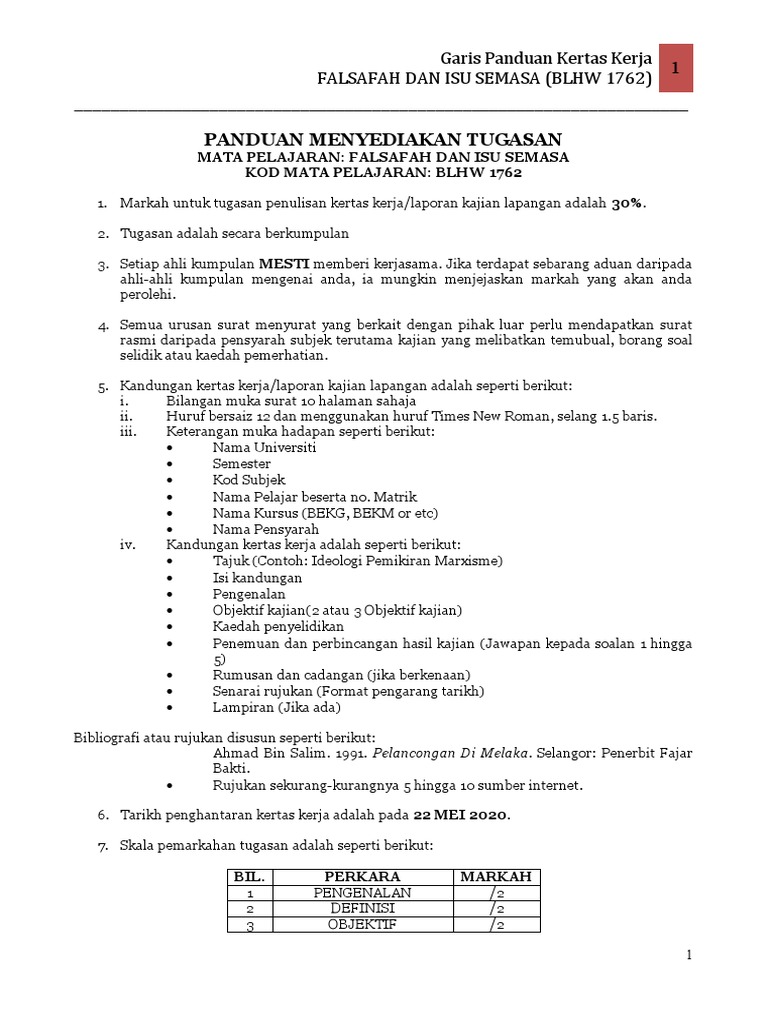 FORMAT Panduan Tugasan Assignment | PDF