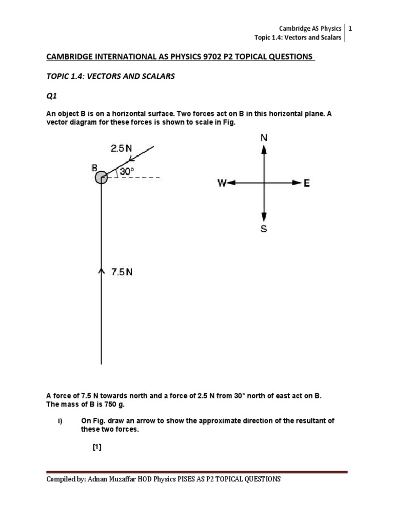 Topic 1.4: Vectors and Scalars Q1: Cambridge International As Physics 9702 P2 Topical Questions ...