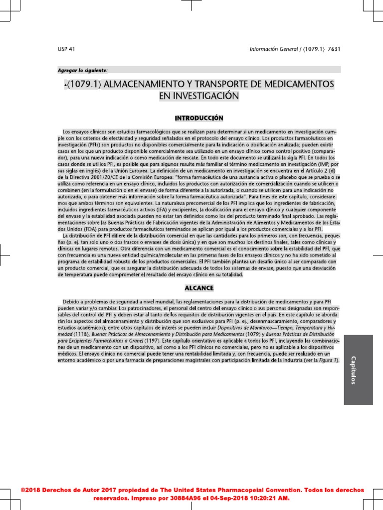 Usp 1079.1 Alamcanemiento y Trasnporte de Medicamentos en Investigación ...