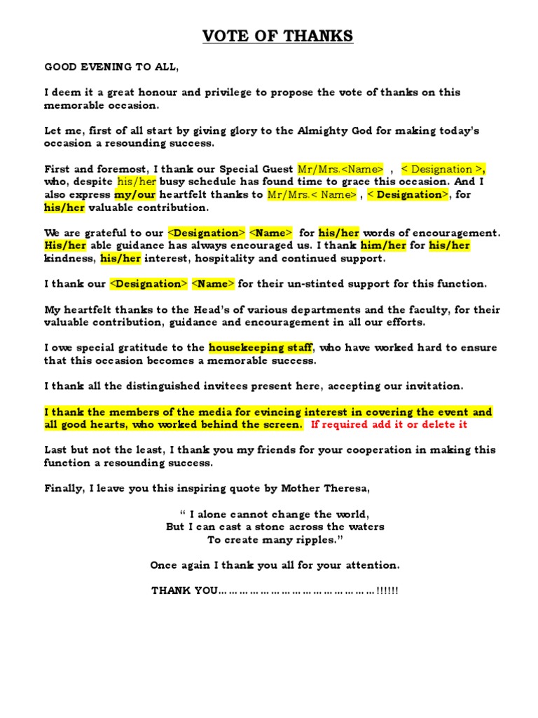 Vote of Thanks: If Required Add It or Delete It | PDF