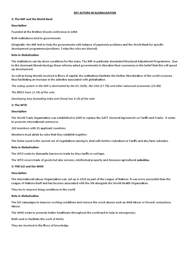 Key Actors in Globalisation 1: The IMF and The World Bank Description | PDF | World Trade ...
