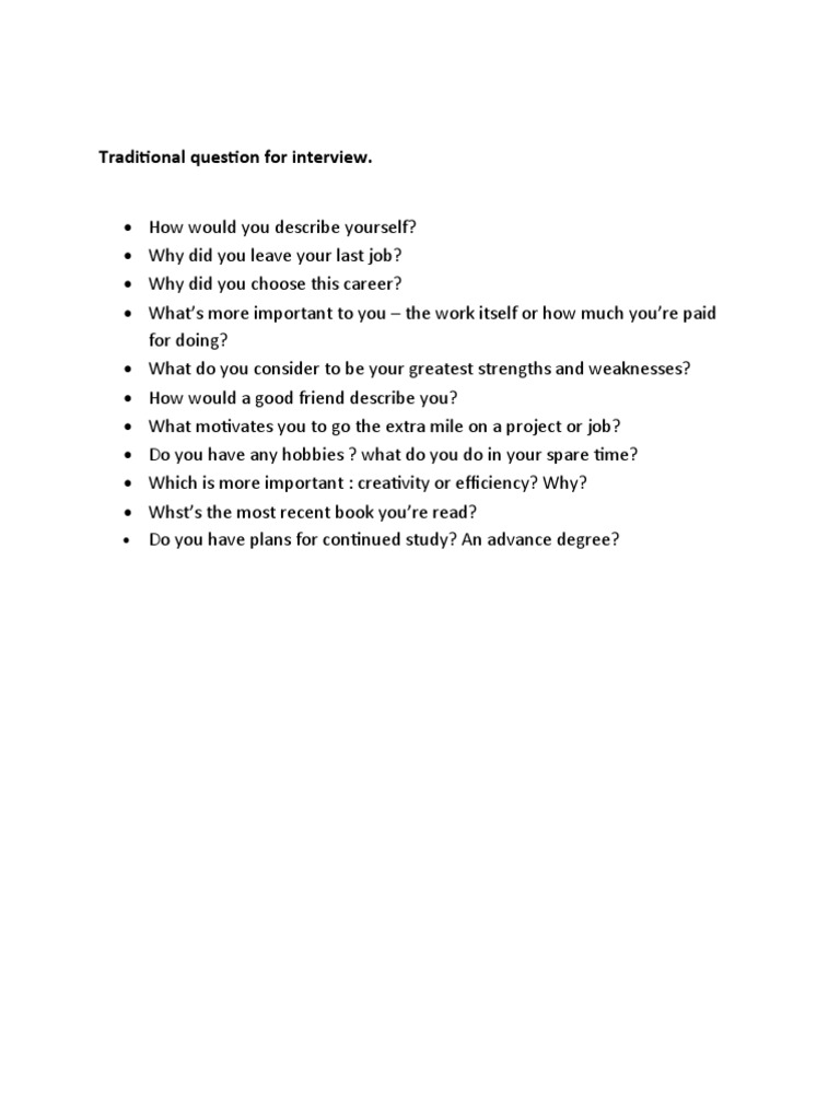 Traditional Question For Interview | PDF