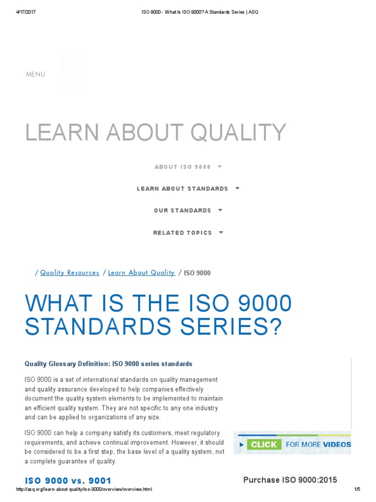 An Overview of ISO 9000: A Standards Series for Quality Management ...