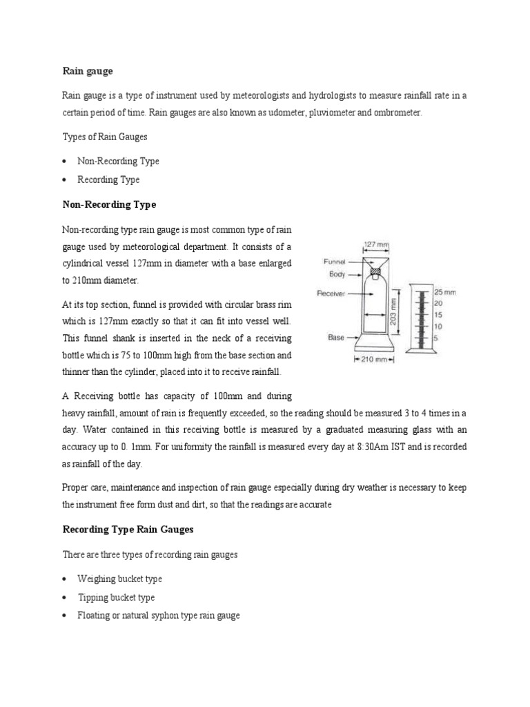Rain Gauge: Non-Recording Type | PDF | Rain | Clouds, Fog And Precipitation