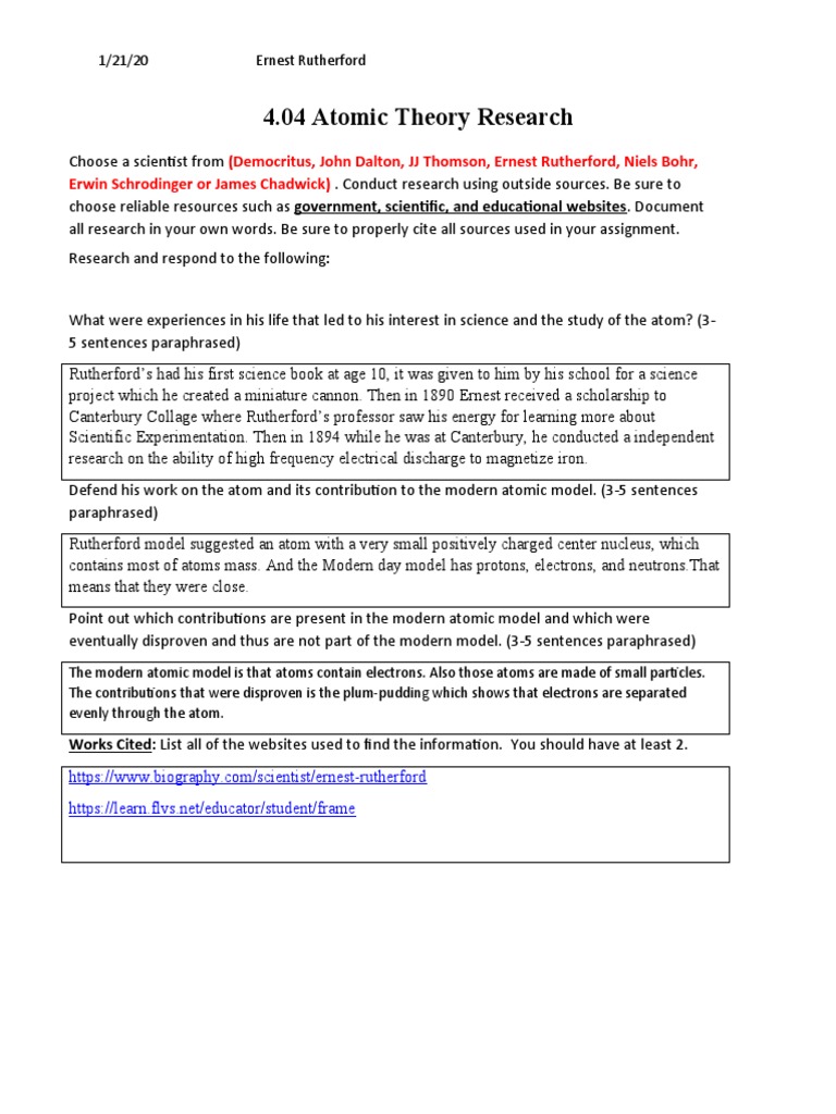 4.04 Atomic Theory Research | PDF