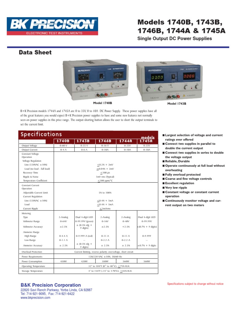 Comparing the Specifications and Features of Five B+K Precision Single ...
