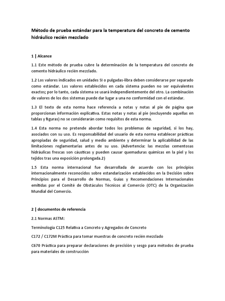 Traduccion Norma ASTM C1064-17 | PDF | Hormigón | Temperatura