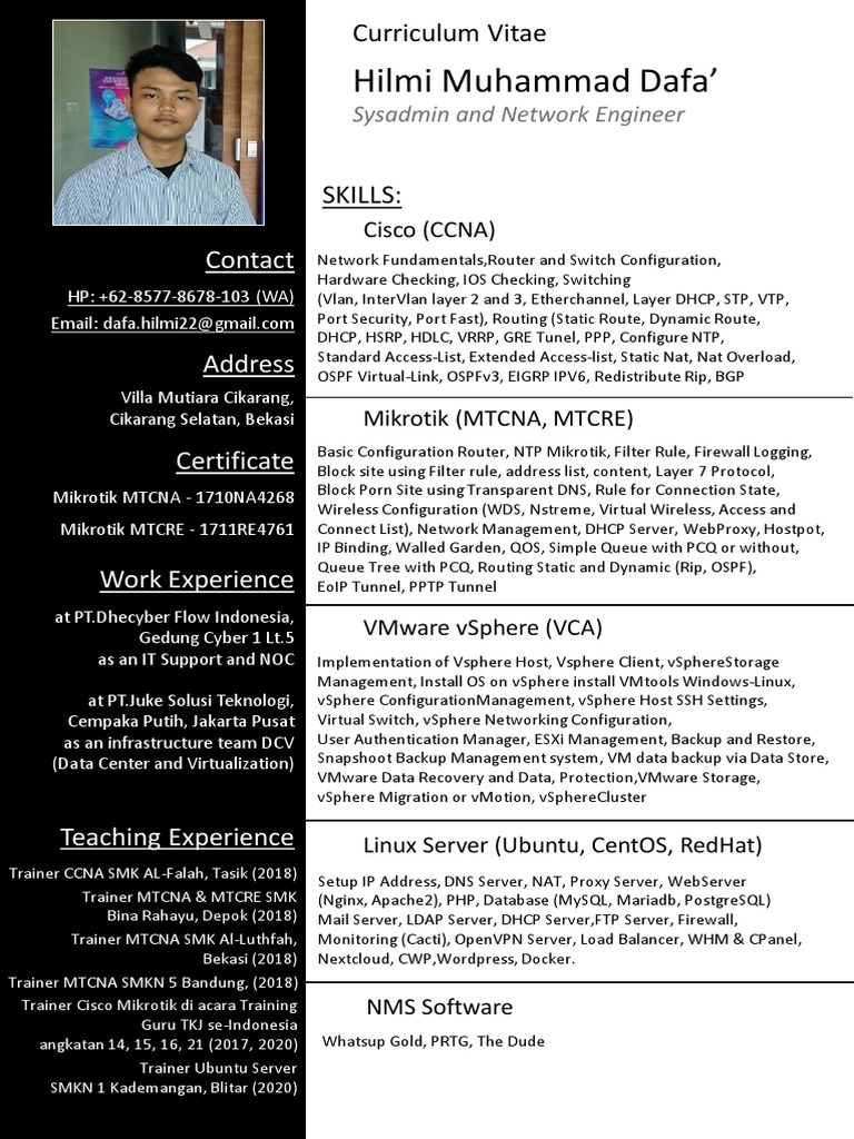 Curriculum Vitae Hilmi Muhammad Dafa | PDF | Computer Network | Router (Computing)