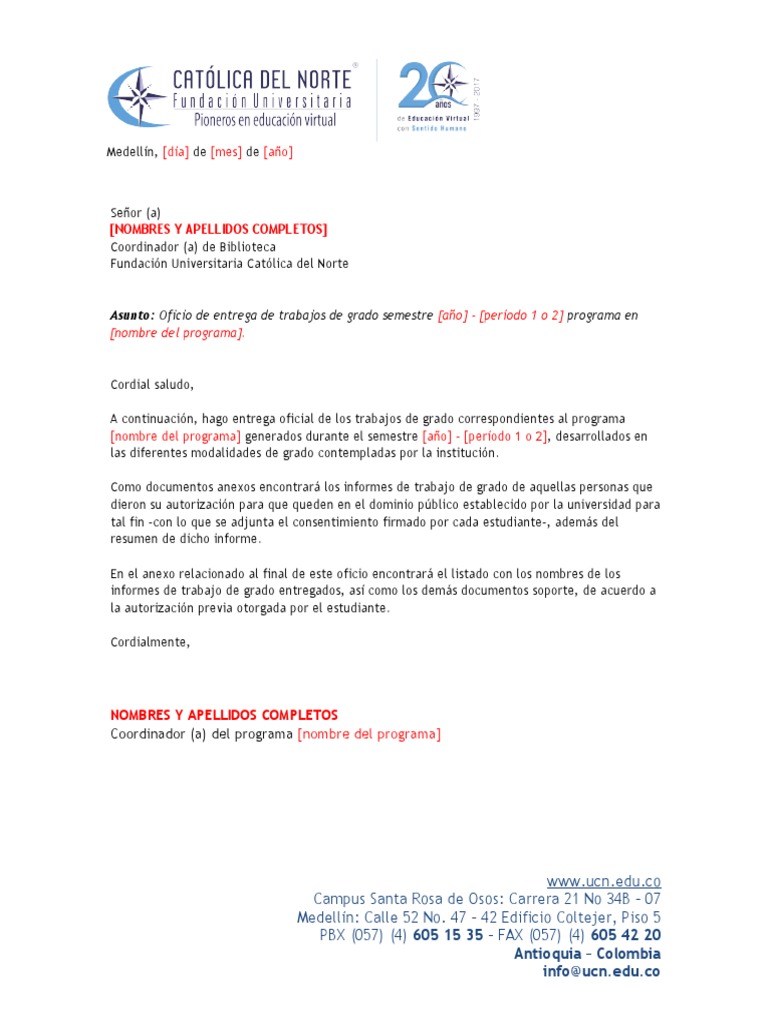 Anexo 1 - Plantilla de Oficio de Entrega de Informes | PDF