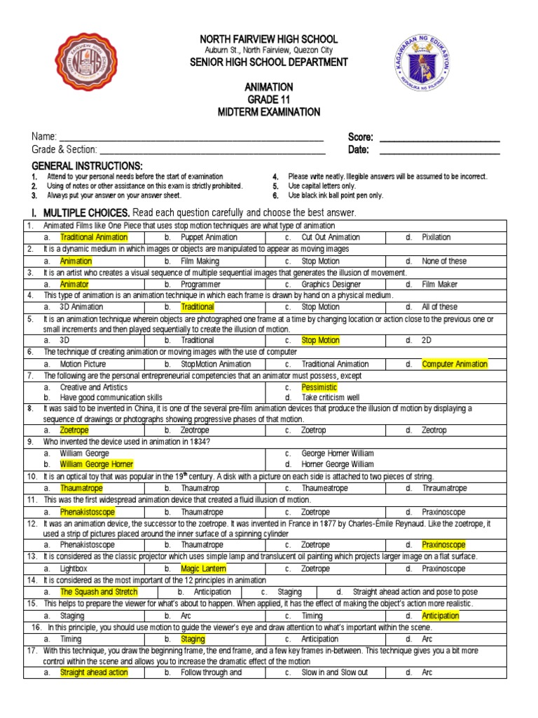 Animation Midterm Exam Questions | PDF | Animation | Art Media