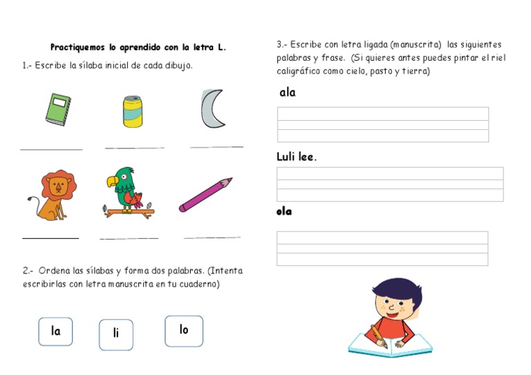 Practiquemos Lo Aprendido Con La Letra L | PDF