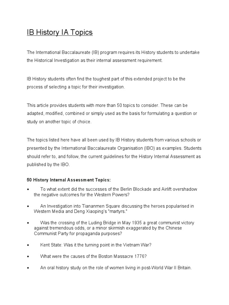 IB History IA Topics | PDF | Nazi Germany | World War II