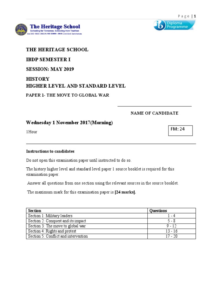 IB History Paper 1: Global War Focus | PDF | Unrest
