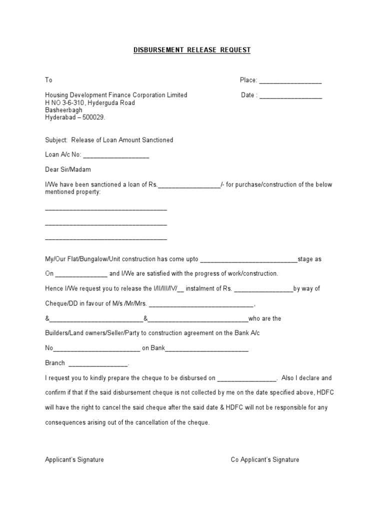 Disbursement Request Letter | PDF