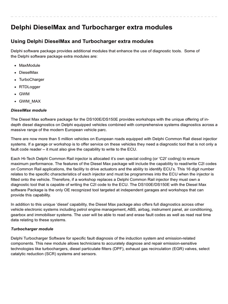 Delphi DieselMax and Turbocharger Extra Modules | PDF